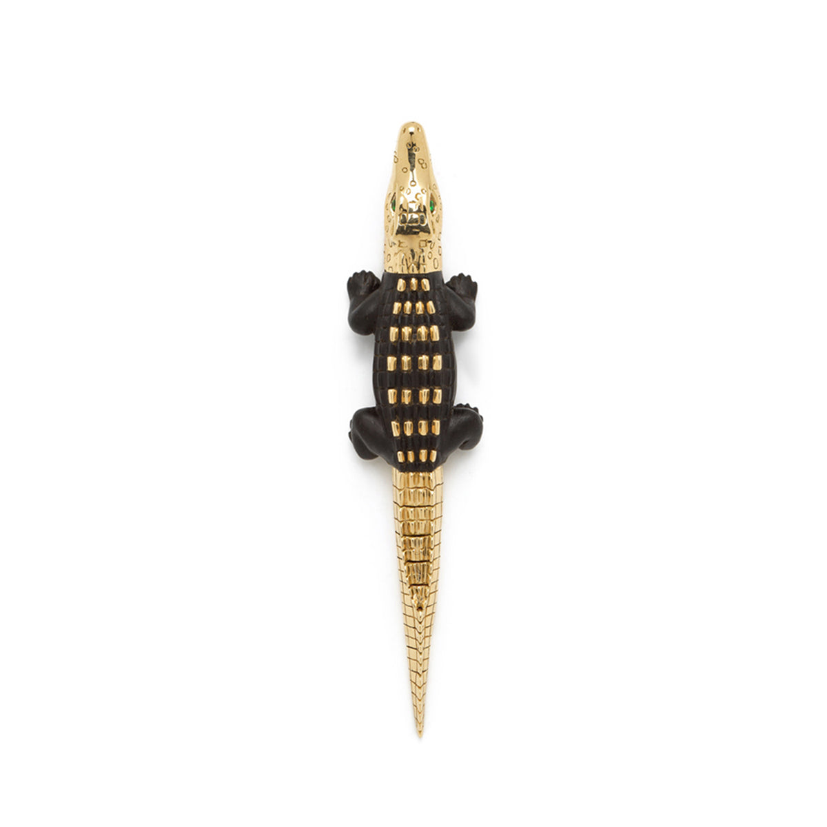 Alligator Ebony Wood With Gold Studs Bite Earring Large – Bibi van der ...