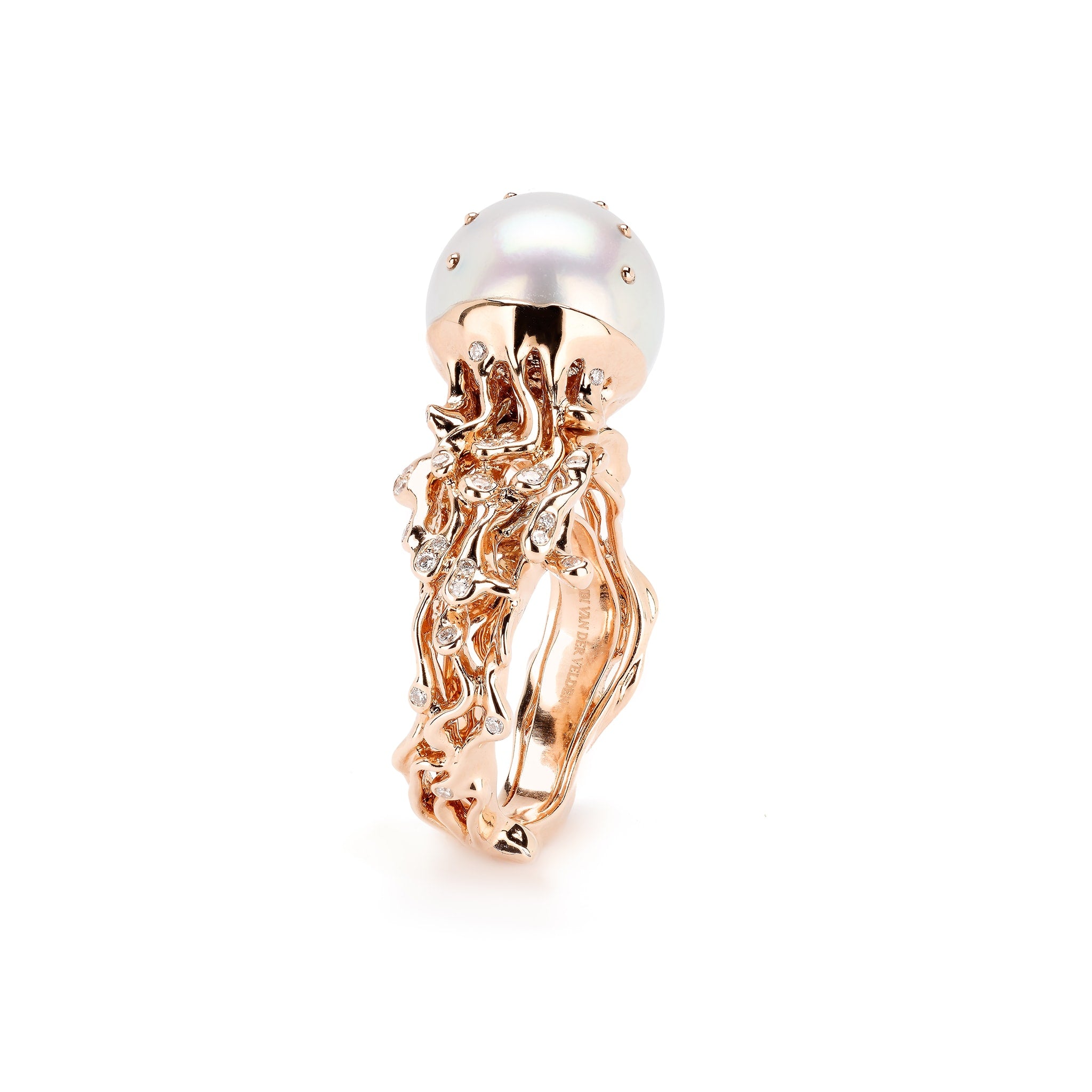Jellyfish White Pearl Ring with White Diamonds – Bibi van der Velden