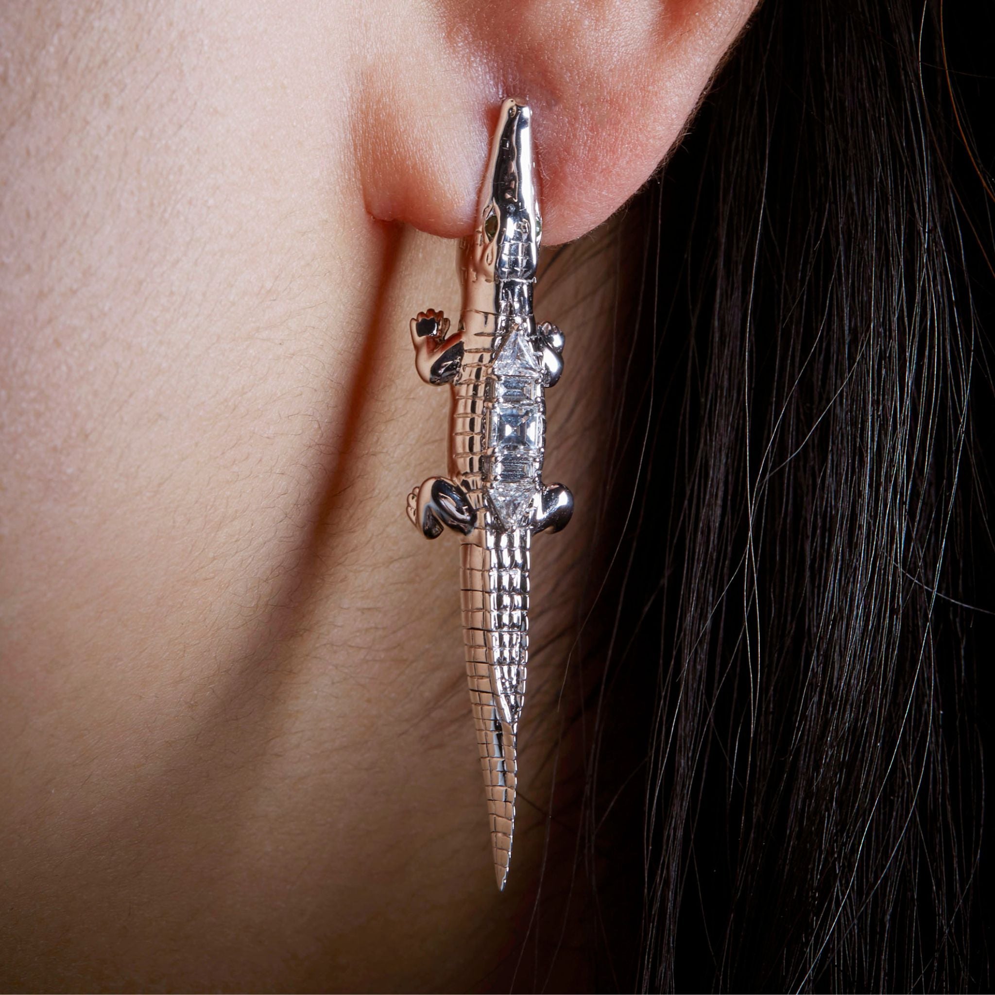 Bibi van der Velden Art Deco Alligator White Gold Bite Earring